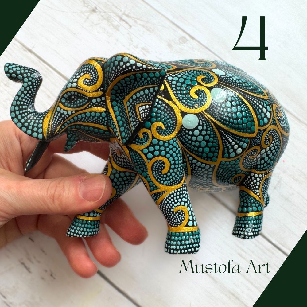 Medium Elephant Hand Carved and Painted by Mustofa Art – The Dot Shop ...