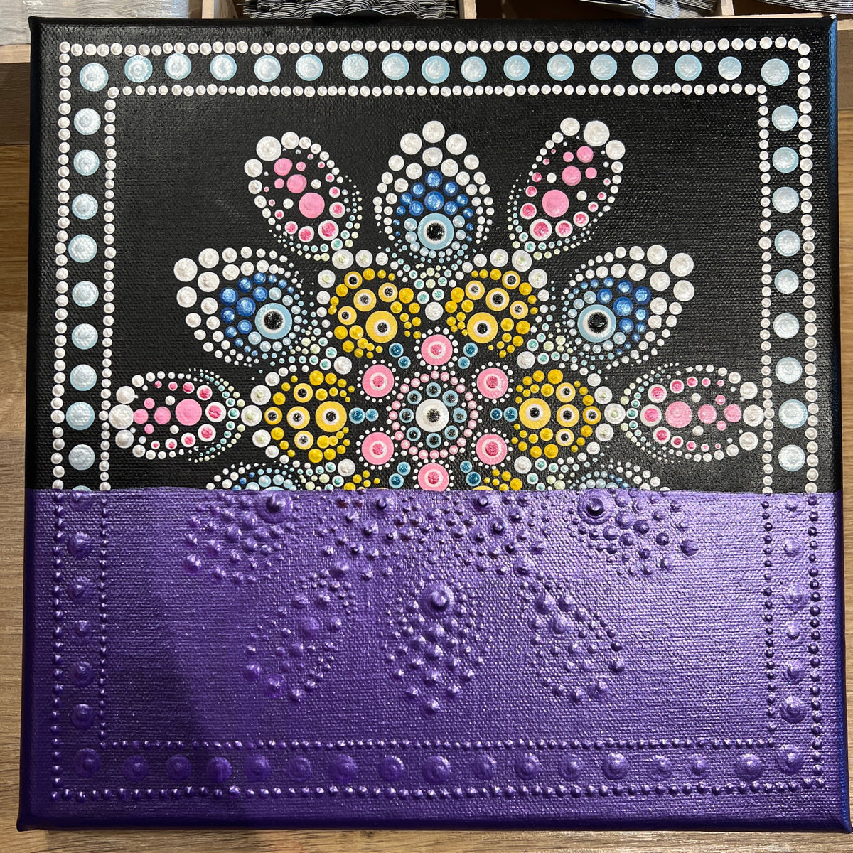 Half and Half 10"x 10" Mandala Acrylic on Stretched Canvas – Black ...